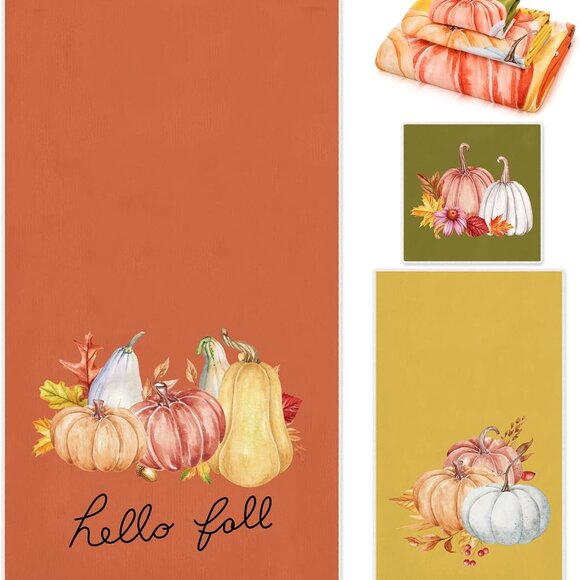 Other | 3 Pack Fall Pumpkin Bathroom Towels Set Pumpkins Fall ...